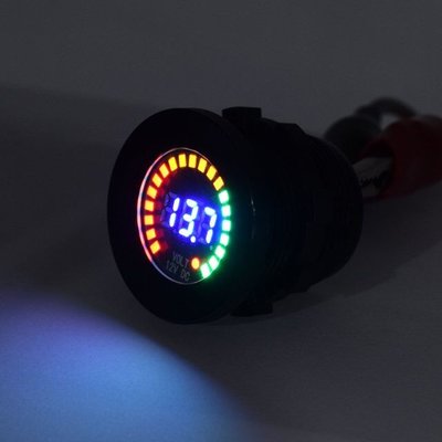 12V Color LED DC Digital Display Voltmeter Round Panel Waterproof Tester Volt Gauge for Car Motorcycle Truck Boat Marine