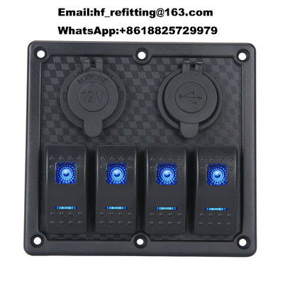 12V Power Socket Boat Car RV Dual USB Socket 3.1A DC Universal 4 Way Led Rocker Switch Panel