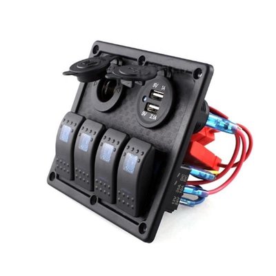 12V Power Socket Boat Car RV Dual USB Socket 3.1A DC Universal 4 Way Led Rocker Switch Panel
