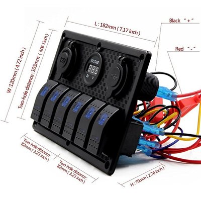 Dual USB Socket Charger 3.1A, Digital Voltmeter, 12V Cigarette Lighter Power Outlet Adapter and on-off 12v 6 gang switch