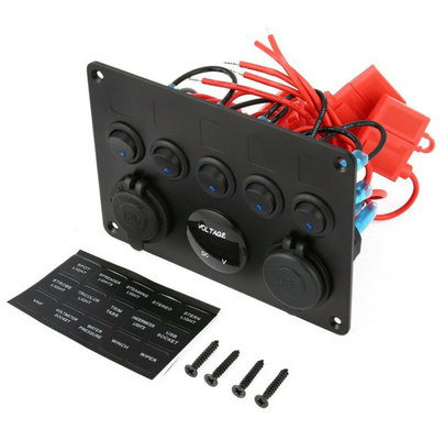 Factory Direct 5 Gang Blue Led Mini Toggle Switch Panel Voltmeter 4.2A Double USB for RV Car Marine Boat 12V-24V