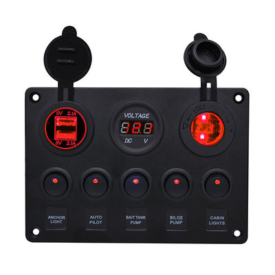 Dual USB Socket Charger 3.1A, Digital Voltmeter, 12V Cigarette Lighter Power Outlet Adapter and on-off 12v 6 gang switch
