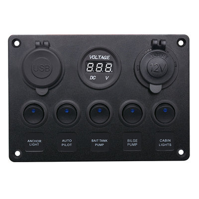 Dual USB Socket Charger 3.1A, Digital Voltmeter, 12V Cigarette Lighter Power Outlet Adapter and on-off 12v 6 gang switch