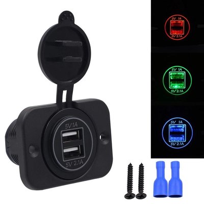 12V 24V for Motorcycle Car +5V 3.1A Green LED Light Dual USB Charger Socket Adapter Power Outlet