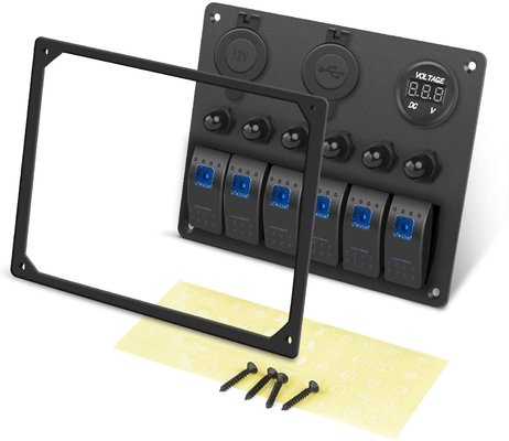 Waterproof Marine Boat Rocker Switch Panel Gang with Dual USB Slot Socket + Cigarette Lighter LED Light for Car Rv