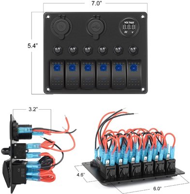Waterproof Marine Boat Rocker Switch Panel Gang with Dual USB Slot Socket + Cigarette Lighter LED Light for Car Rv