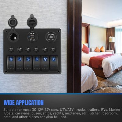 Waterproof Marine Boat Rocker Switch Panel Gang with Dual USB Slot Socket + Cigarette Lighter LED Light for Car Rv