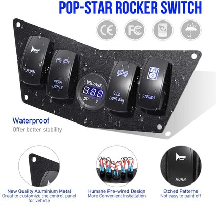 4 Gang 5 Pin Boat Rocker Switch Panel with Fuse ON Off Switch 30V Waterproof Blue LED Light for RV Car Vehicles Truck