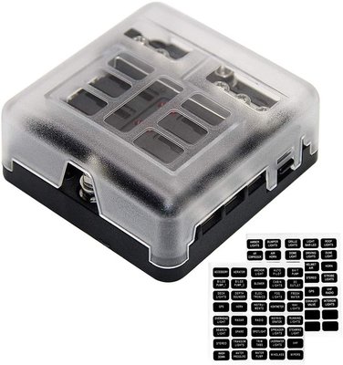 6-Way Fuse Panel Box Blade Holder w/Negative 12V 6-Circuit Fuse Block Box LED Light Indication & Protection Cover,