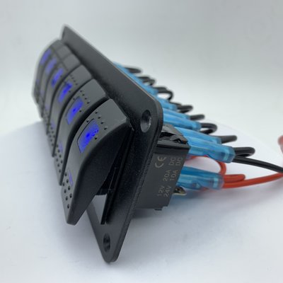 6 Gang Blue LED Waterproof Rocker Switch Panel Breakers Car Marine Boat RV 12V-24V