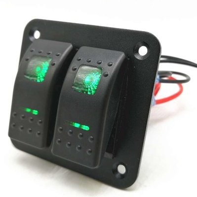 Automotive 2 Gang Toggle Switch 12V 24V Rocker Switch Panel for Car Marine Boat Green LED