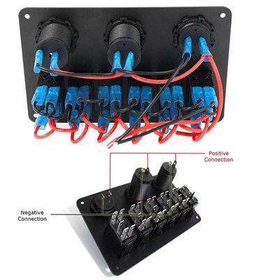 12V-24V Marine Switch Panel Car Marine Boat Circuit Red LED Breaker 6 Gang Panel Laser Pattern