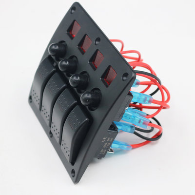 Auto car marine 12V 4 gang Red LED on-off rocker Switch Panel with circuit breaker fuse