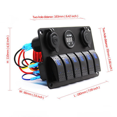Metal Aluminum Auto car RV Marine Boat 3 gang Rocker Switch Panel with Dual USB charger + cigarette socket + Voltmeter