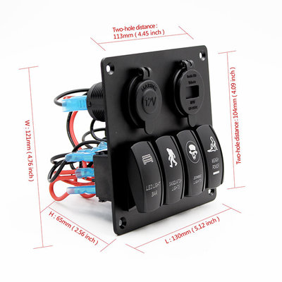 Waterproof Auto car RV Marine boat Rocker Switch Panel with Digital Voltmeter 12V Cigarette Socket Double USB charger
