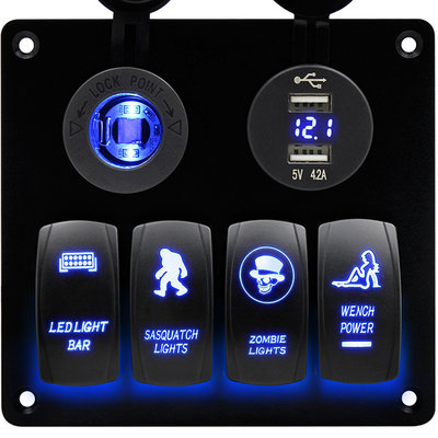 Waterproof Auto car RV Marine boat Rocker Switch Panel with Digital Voltmeter 12V Cigarette Socket Double USB charger
