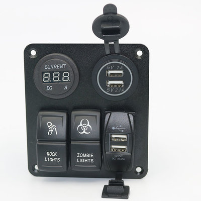 Custom made Auto car marine 3 Gang Rocker Switch Panel with voltmeter and USB socket charger