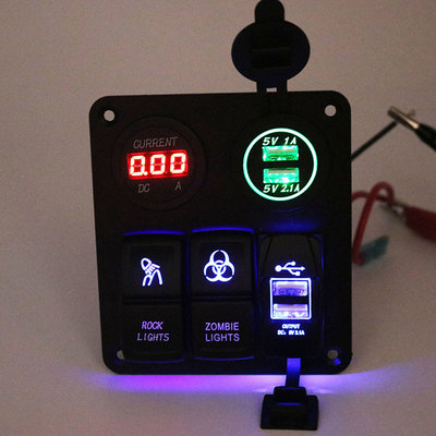 Custom made Auto car marine 3 Gang Rocker Switch Panel with voltmeter and USB socket charger