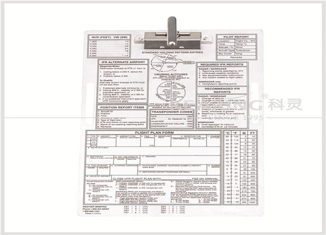 Aluminum IFR Kneeboard Aviation Supplies for Flight School Students