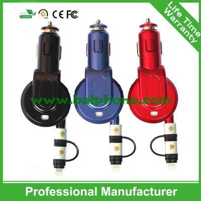 2 in 1 retractable car charger for smartphone