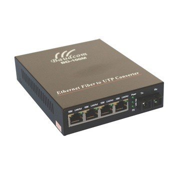 Fiber Media Converter with 1 fiber port + 4 10/100M Ethernet ports 20KM