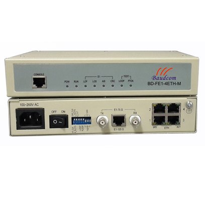 framed E1 to  4*10/100BaseT Ethernet Protocol converter with Local management