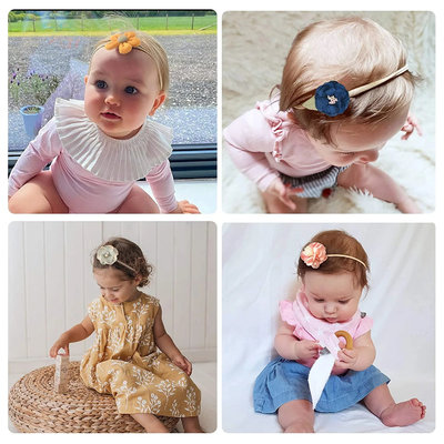 Nylon Infant Accessories Headband Cable Solid Wide Flower Baby Girls Headbands