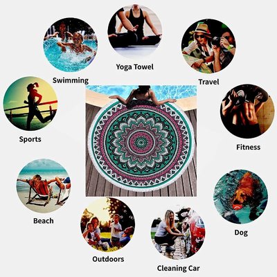 Microfiber Round Microfiber Beach Towel Fringed Quick Dry Light Weight