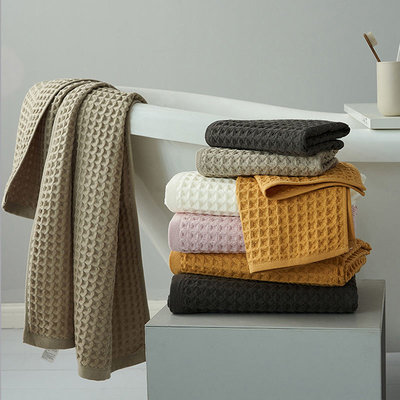 Comfortable Bath Towels 100% Pure Cotton 70x140cm Waffle Plain Hotel Towel Cotton Bath Gift Set