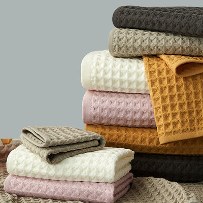 Comfortable Bath Towels 100% Pure Cotton 70x140cm Waffle Plain Hotel Towel Cotton Bath Gift Set