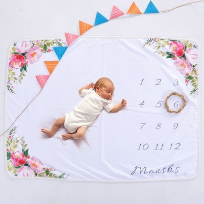 Baby Milestone Blanket Boy -Baby Month Blanket for Boys - First Year Calendar Monthly Growth Chart - Baby Boy Shower Gif