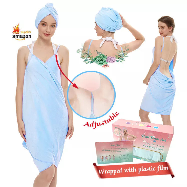 Ladies Girl Microfibre Head Wrap Bathroom Two Piece Set Super Absorbent Fast Drying