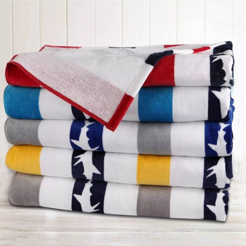 Custom Logo Print Cotton Beach Towel Oversized Colorful Stripe Organic Cotton Bay Towels
