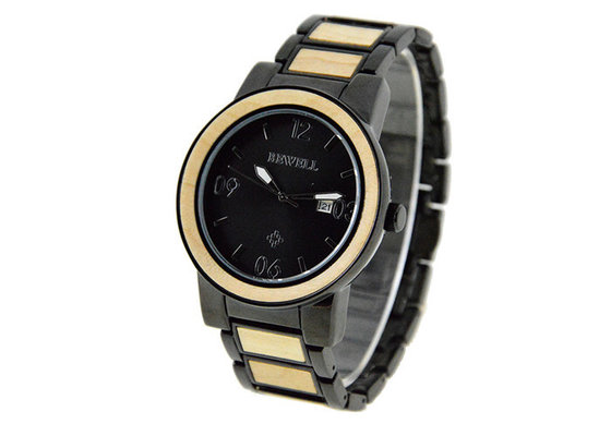 Digital Men Wooden Watches , luxury wooden wristwatch Stainless Steel Case Back