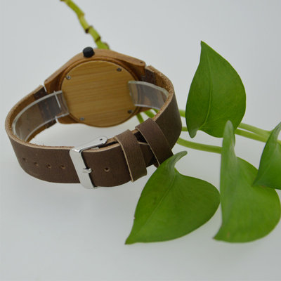 Genuine Leather Band Bamboo Wrist Watch For Men Eco - Friendly