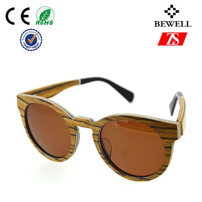 Bewell Round Wooden Sunglasses , 100% Sustainable Frame Wood Zebra Eyewear
