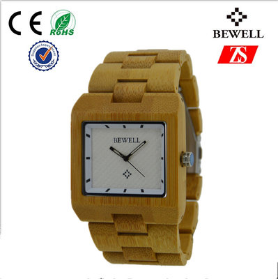 Square Face Men And Women Japan Movt Wrist Watch , Bewell Bamboo Watch