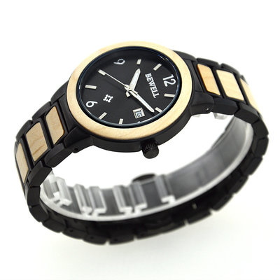 Bewell Wood And Stainless Steel Wrist Watches Waterproof For Gentleman