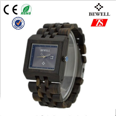 Smooth Surface Wooden Wrist Watch , Square Shape Wood Band Watch