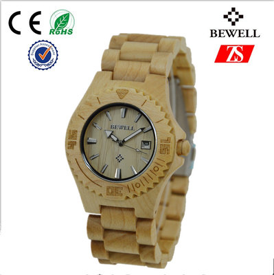 Custom Round Wooden Wrist Watch , Japan Movt Men Wood Watch