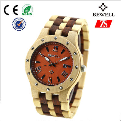 Luxury Japanese Movement Wooden Watch With Date , Bewell Wood Watches