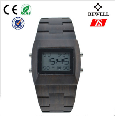 Waterproof Men Wooden Watches Digital Movement With LED Light
