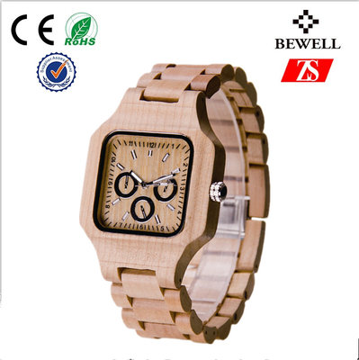 Square Shaped Men Wooden Watches / Custom Wooden Wrist Watches  ,  Mineral Glass