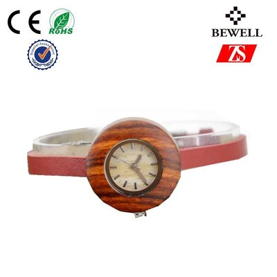 Water Resistance Natural Wooden Watch With Leather Band Round Face