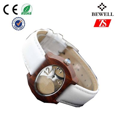 Unique Wooden Ladies Watch , Genuine Leather Band Wood Wristwatch