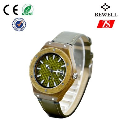 Elegant Handmade Wooden Watch For Girl With Green Leather Strap ODM
