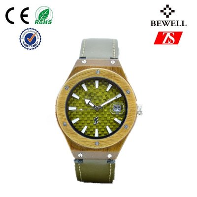 Elegant Handmade Wooden Watch For Girl With Green Leather Strap ODM