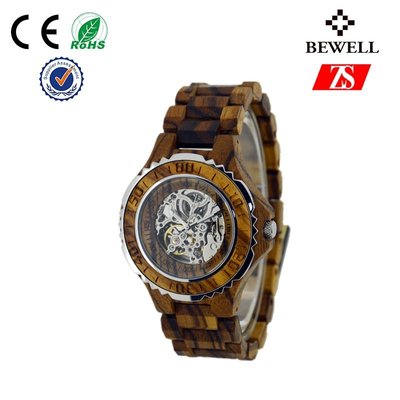 Fashion Automatic Wooden Watch , Harden Glass Waterproof Wood Watch
