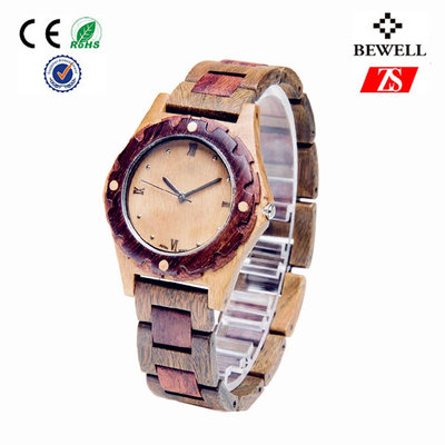 Steel Crown And Buckle Ladies Wooden Watches , Japan Quartz Wood Watch