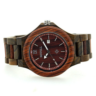Elegant Natural Wooden Wrist Watch Slingshot Buckle With Japan Quartz Movt